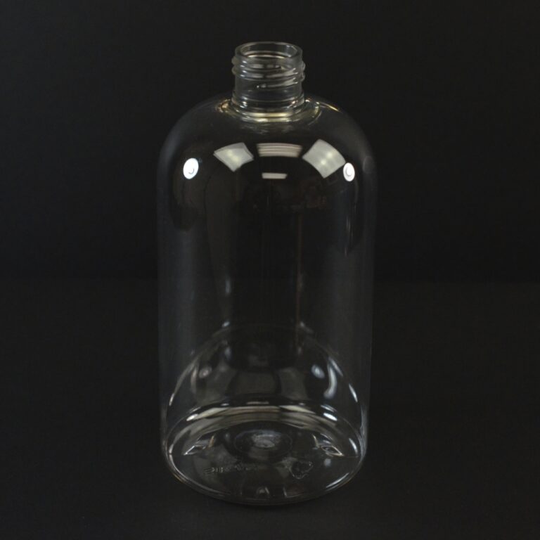 8 Oz 24/410 Squat Boston Round Clear PET Bottle - PackagingBuyer